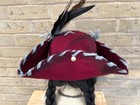 Unisex Maroon Distressed Tricorn Pirate Hat Renaissance Leather Feather ...