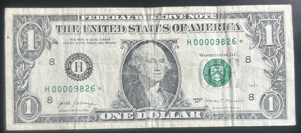 (LOW SERIAL NUMBER STAR NOTE!) $1 Rare Four Digit Fancy Serial Number ...