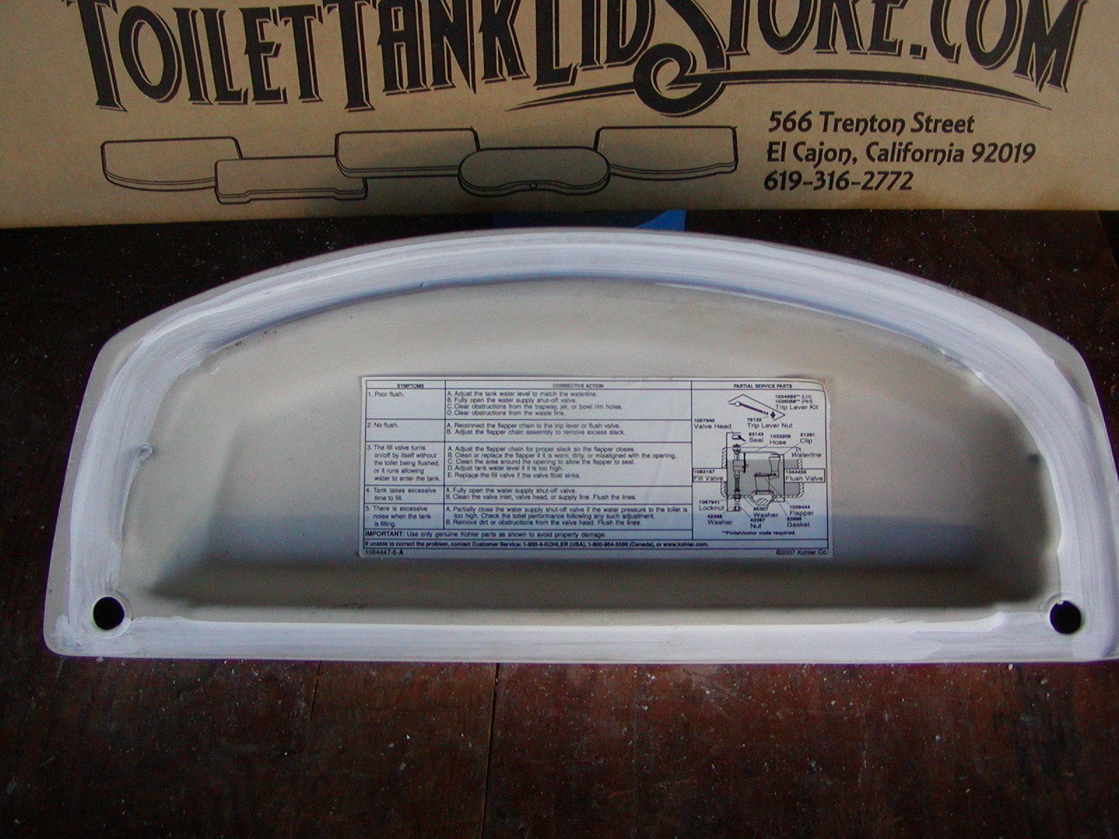 Kohler 1036367 Toilet Tank Lid White Cimmaron K-3887 label 1084447 1F ...