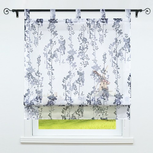 Roman Curtains Windows Sheer Floral Voile Net Curtain Adjustable Tab ...