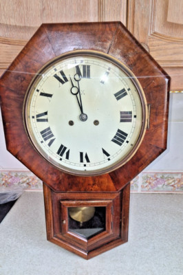 ANTIQUE GERMANY HAC HAMBURG CLOCK CO OCTAGONAL DROP DIAL WALL CLOCK ...