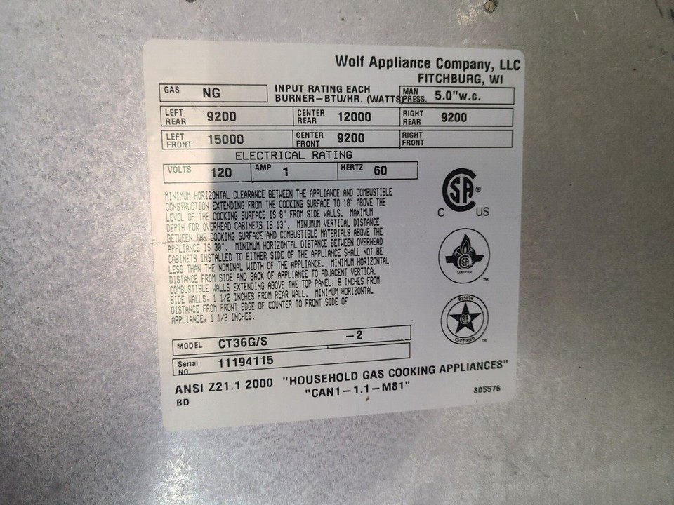 Genuine WOLF CT36G/S Cooktop Gas Valve Regulator # 801097 | eBay