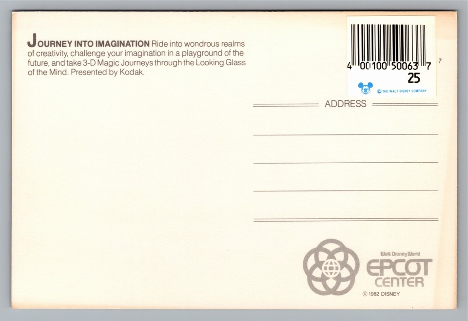 Disney Epcot Center 3-D Magic Journey into Imagination Vintage Unused ...