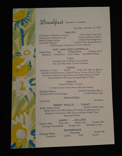 Vintage Matson San Francisco Line SS Lurline Menu Lunch, Breakfast and ...