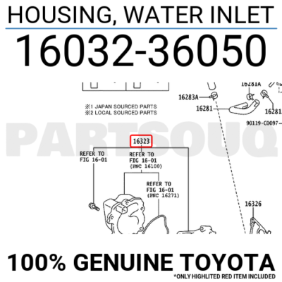 1603236050 Genuine Toyota HOUSING, WATER INLET 16032-36050 | eBay