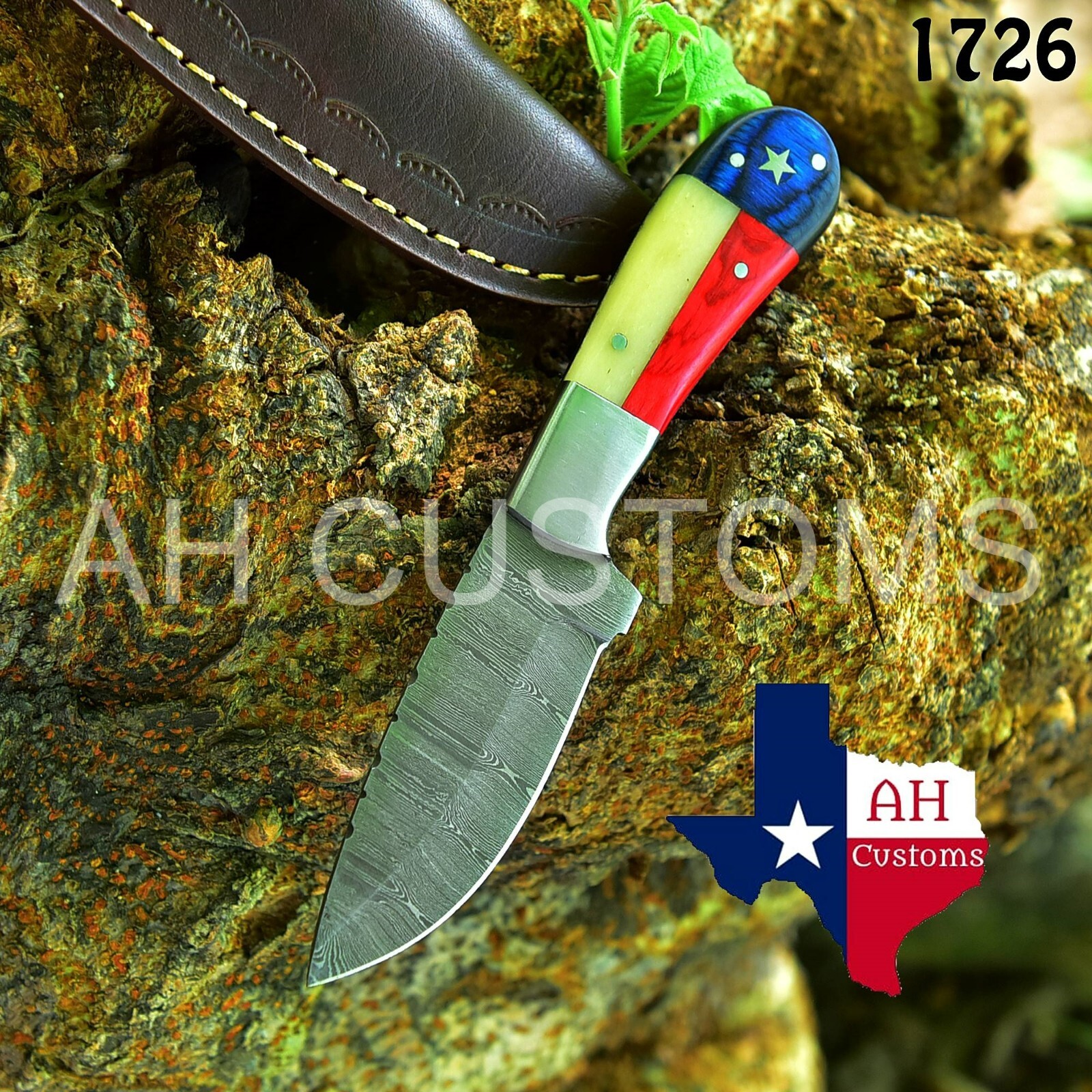 8'HAND FORGED DAMASCUS STEEL HUNTING KNIFE &WOOD HANDLE +SHEATH AH-1726 ...