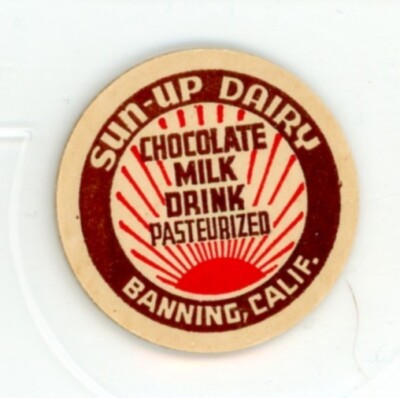 Milk Bottle Cap Insert - Sun-Up Dairy - Banning, California, CA ...