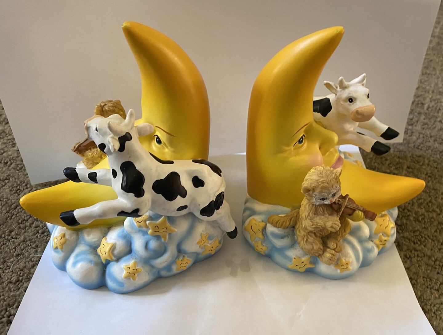 Hey Diddle Diddle Cat Fiddle Cow Jumped Over the Moon Bookends | eBay
