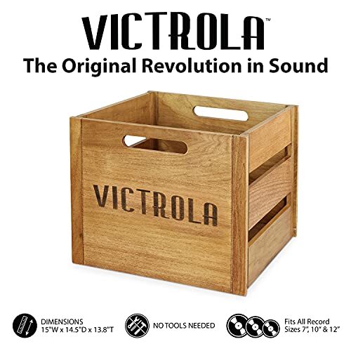 Victrola Wooden Crate - Table Top Album Holder and Organizer All ...