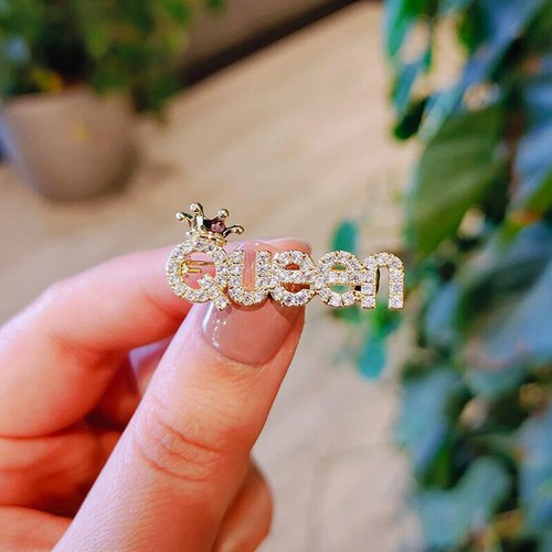 Rhinestone Queen Brooches For Women Crown Letters Party Office Brooch ...