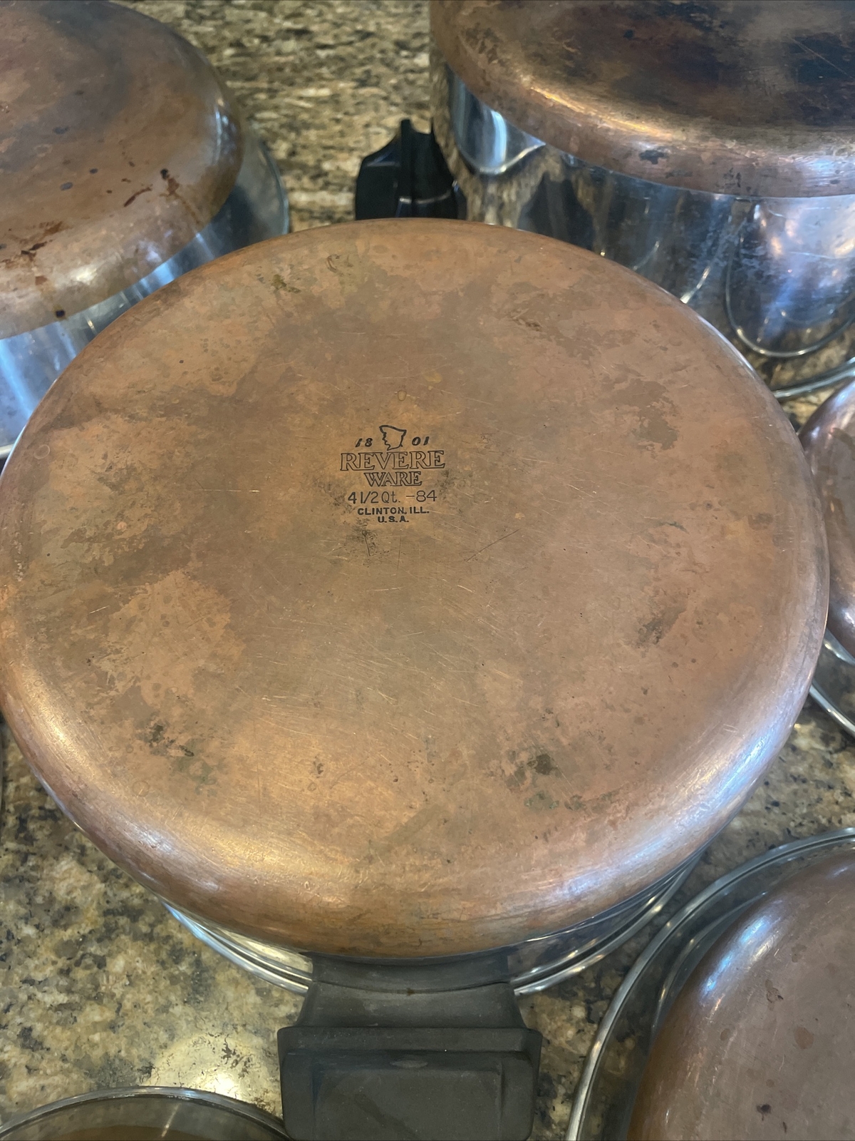 Revere Ware 1801 Copper Bottom Cookware Set Pots and Pans Vintage lot ...