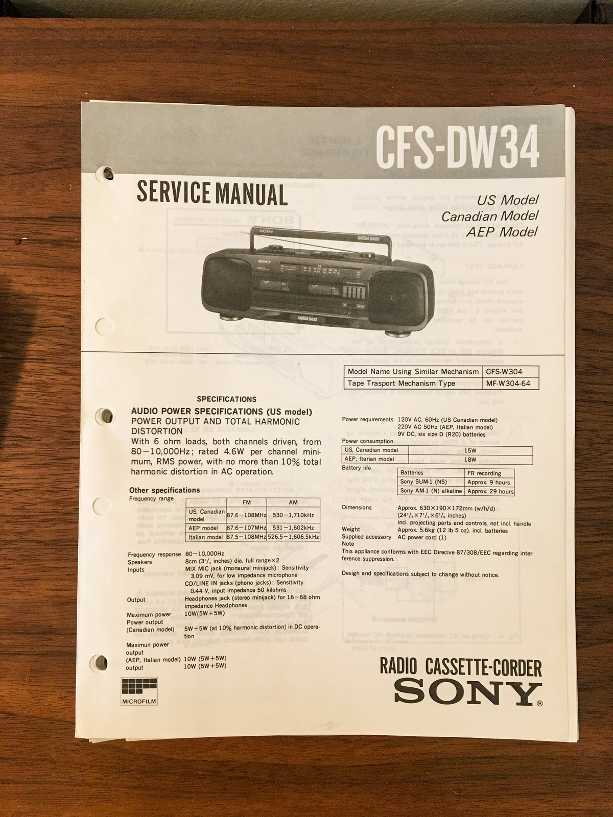 Sony CFS-DW34 RADIO CASSETTE Service Manual *Original* | eBay