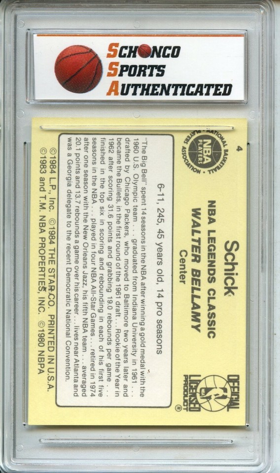 1985 Star Schick #4 Walt Bellamy SSA 10 Gem Mint St. Louis Hawks | eBay
