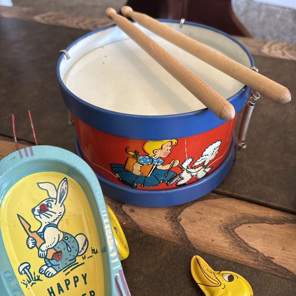 Vintage Toy Lot Drum Tin Easter Duck Goofy Alien | eBay