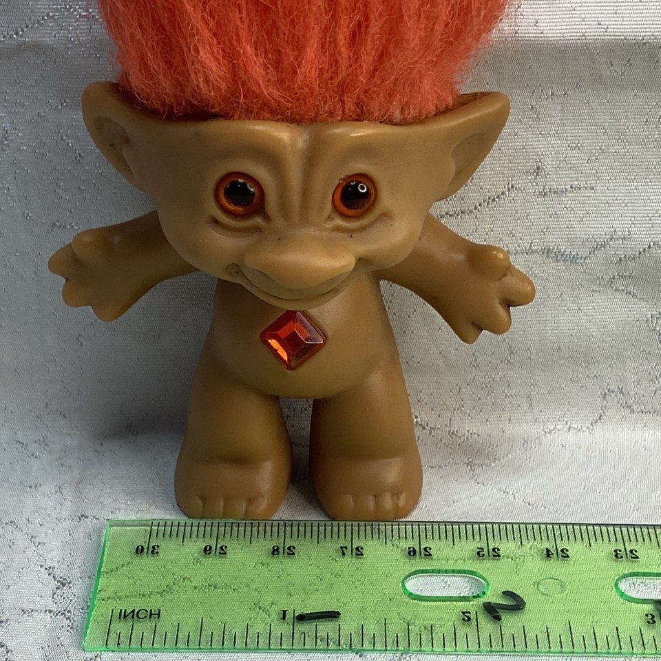 Vintage 3” ACE Novelty Troll Doll Orange Hair Diamond Gem Jewel Belly ...