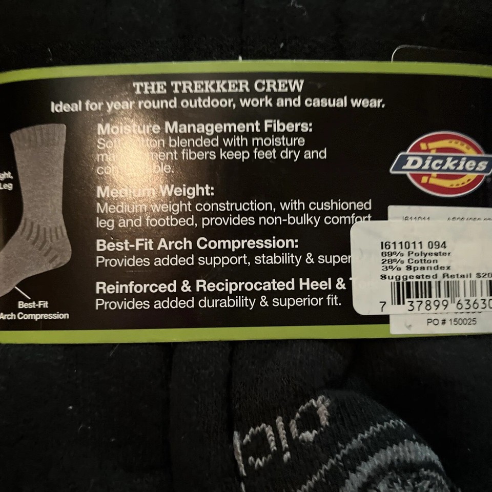 Dickies Men's Dri-tech Moisture Control Crew Socks, Sizes 6-12 , Multi ...