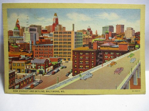 1940 POSTCARD " NEW VIADUCT, SKYLINE BALTIMORE MD " HOMES STOREFRONTS ...