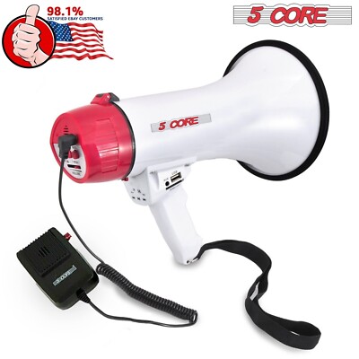 5Core 40W Megaphone Bullhorn Cheer Speaker Megaphono Siren Strap ...