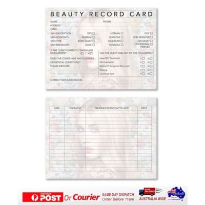 Beauty Therapy Record Card Beauty Salon Client Record 100 Cards | eBay ...