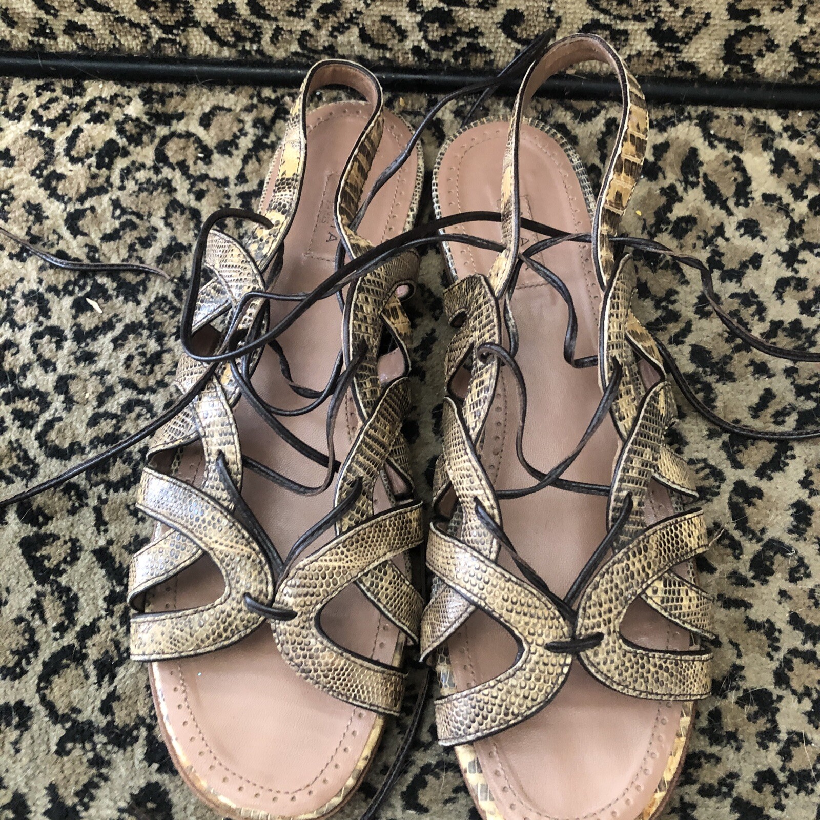 Alaia Iconic Natural Snakeskin Gladiator Cage Ankle L… - Gem