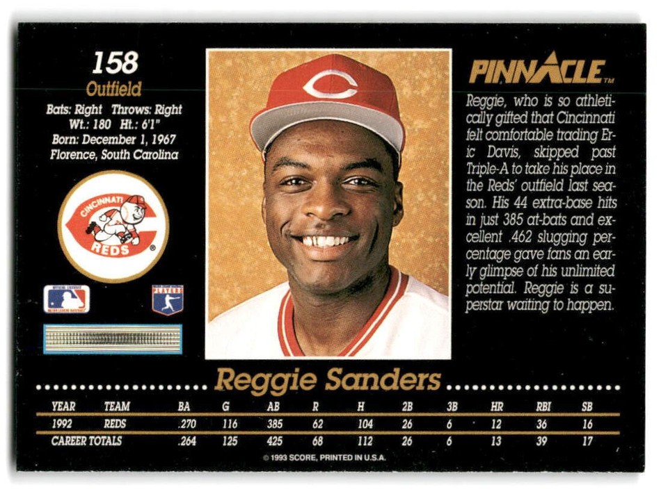 Reggie Sanders 1993 Pinnacle BASEBALL #158 Cincinnati Reds | eBay
