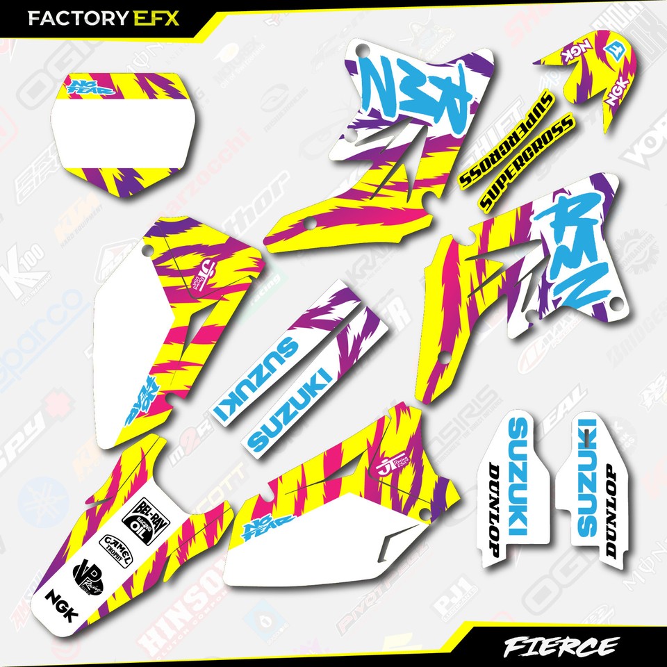 Yellow & Blue Retro Fierce Racing Graphics Kit fits 07-09 Suzuki RMZ250 ...