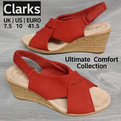 Clarks Red Espadrilles Women's 10 Wedges Open Toe Sling Back Comfort ...