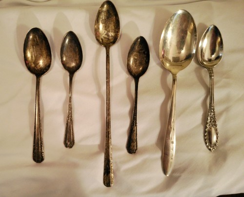 6 ASSORTED STERLING SILVER ANTIQUE FLATWARE SPOONS 172 GRAMS SCRAP OR ...