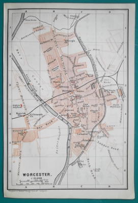1897 BAEDEKER MAP - ENGLAND Worcester City Plan + Cathedral Ground Plan ...
