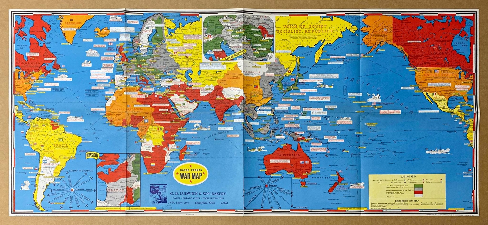 1944 Dated Events War Map Poster Stanley Turner C.C. Peterson Pictorial 20th Ed | eBay