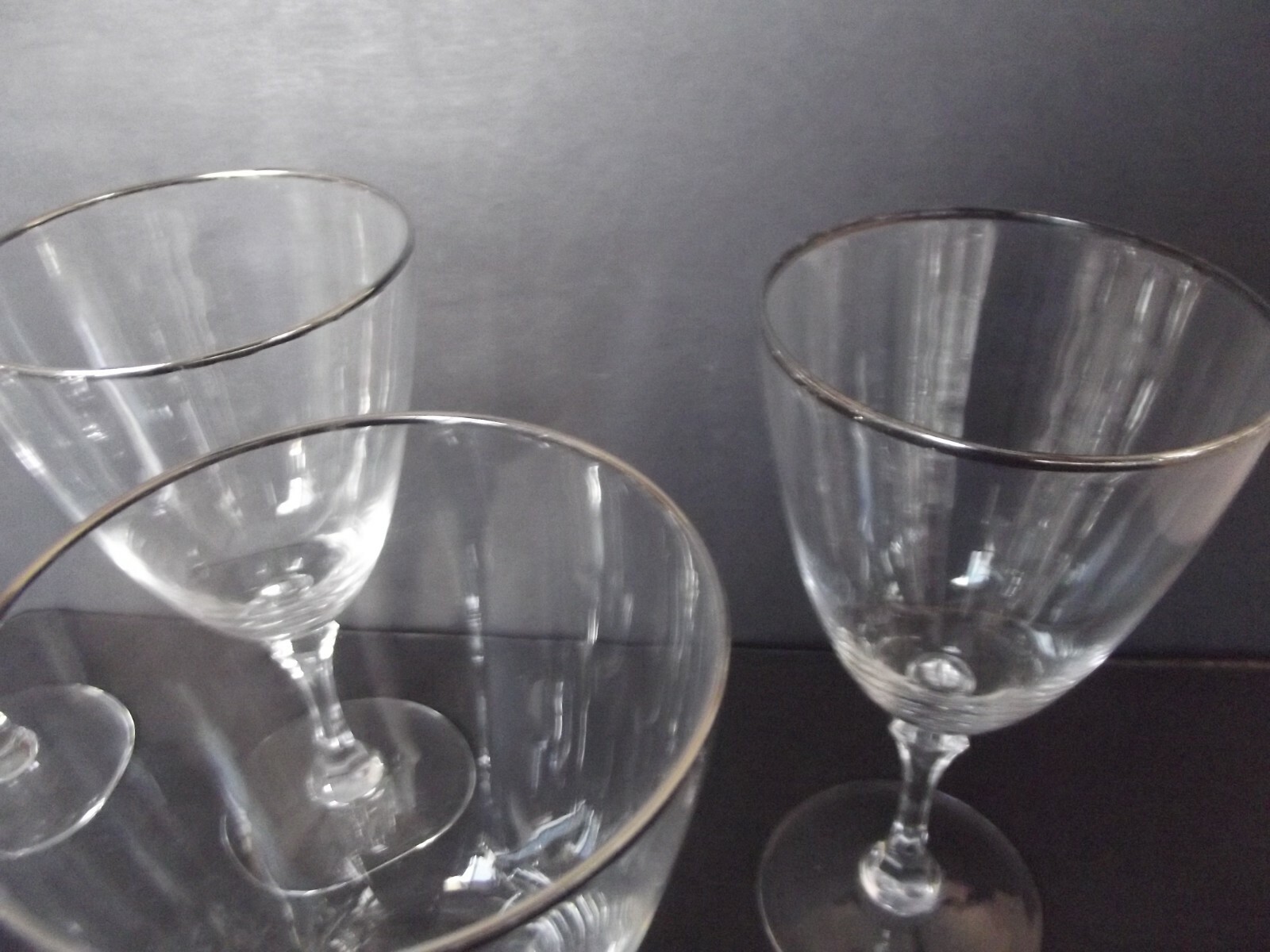 Set (9) Water Glasses Goblet 7" Lead Crystal Lenox Platinum silver rim ...