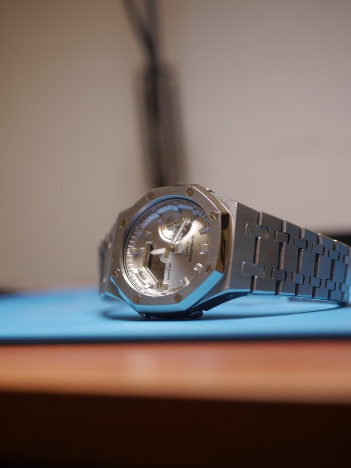 CASIO G-SHOCK GA-2100 CUSTOM CASIOAK MOD STAINLESS STEEL SILVER * New ...