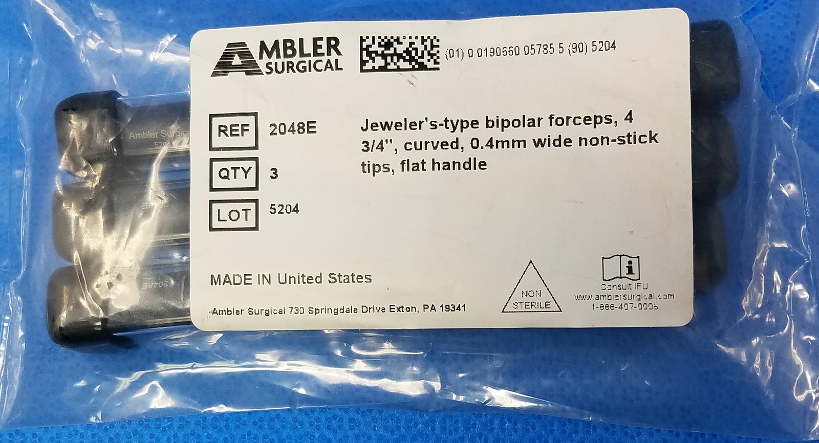 Ambler Surgical 2048E Jeweler’s-Type Bipolar Forceps, Curved, 4 3/4 ...