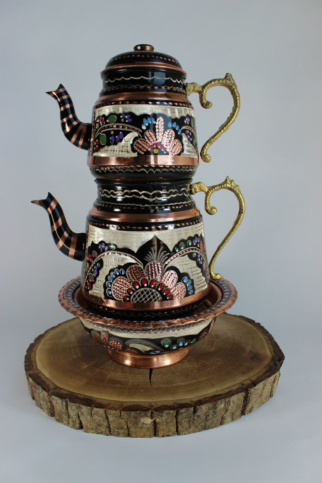 TURKISH TRADITIONAL HANDMADE COPPER TEAPOT SET SEMAVER WITH FONDUE SET ...