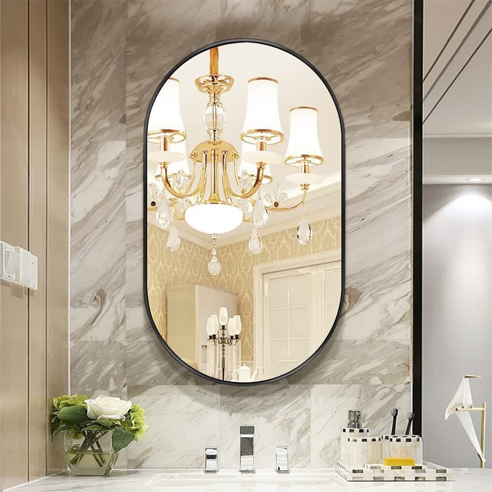 Oval Wall Mirror for Bathroom Aluminum Capsule Vanity Mirror Vertical ...