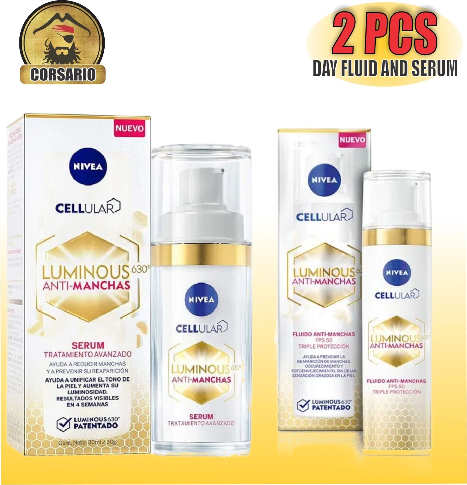 Nivea luminous 360 anti-dark spot facial serum + fluido spf 50 x 30 ml ...