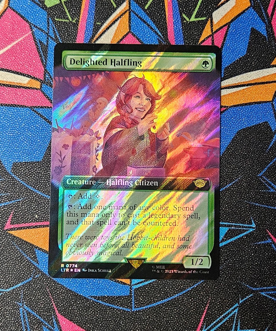 Delighted Halfling NM Extended Art Surge Foil MTG Lord Of The Rings ...