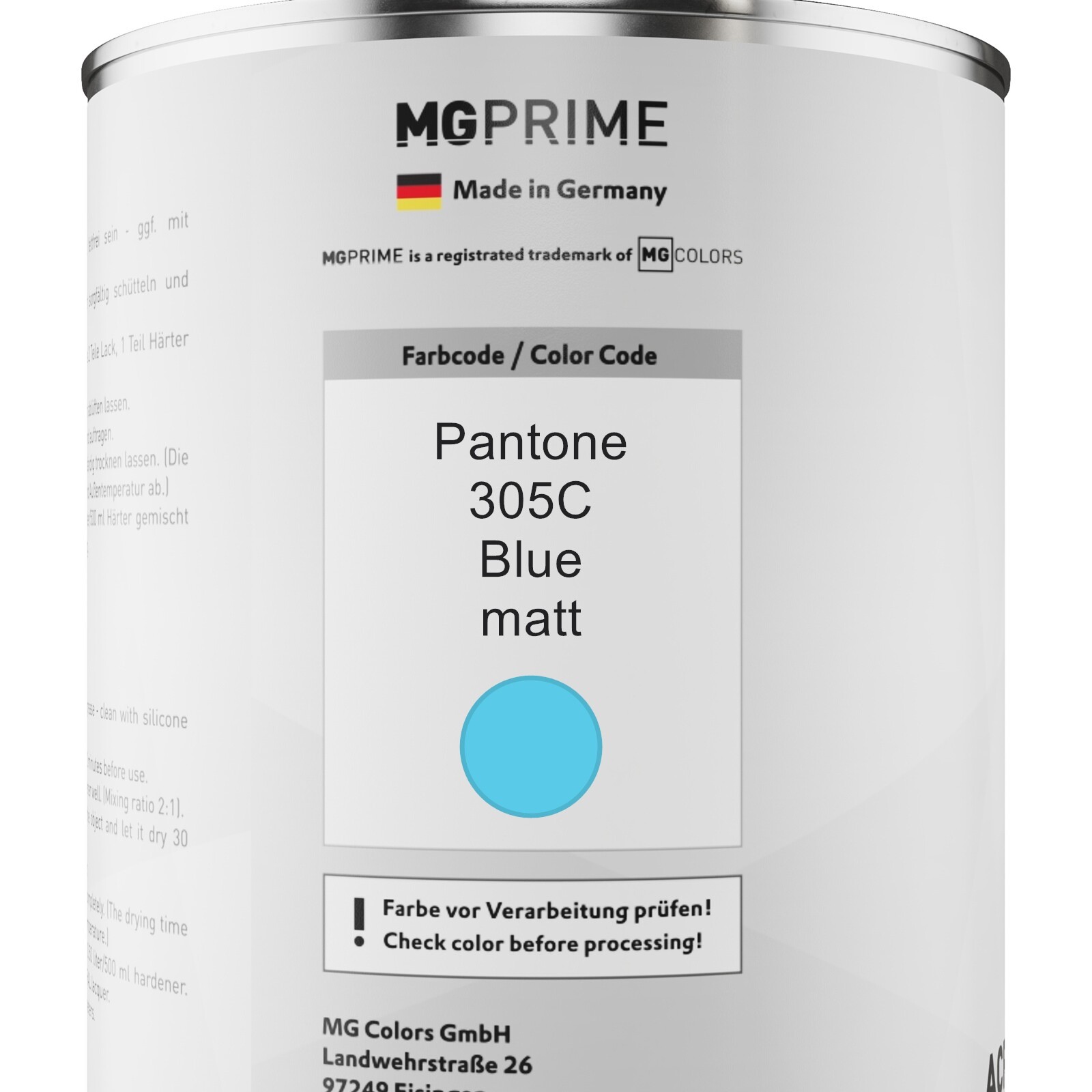 Pantone 305C Blue matt Acryl Lack 1,5 Liter 1500 ml Dose inkl. Härter ...