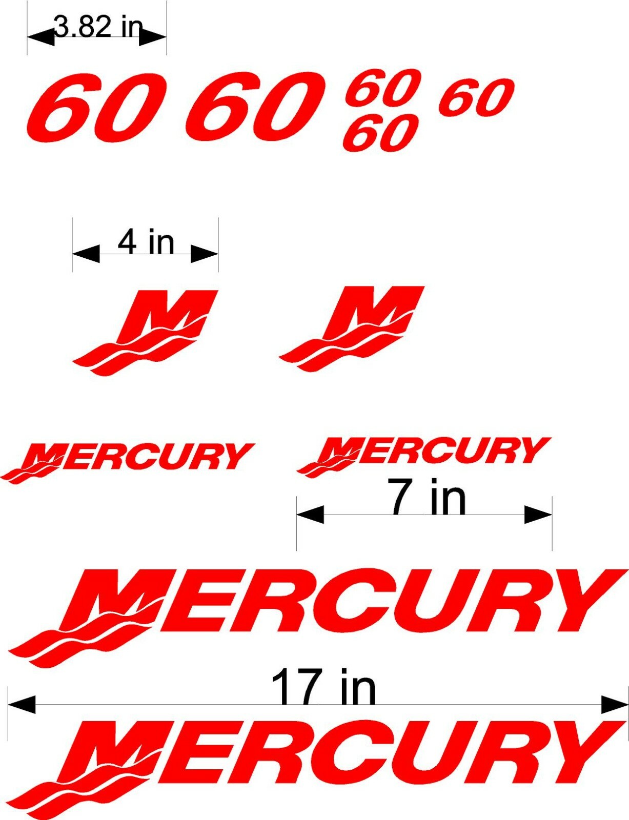 (11pc) Set of 60 Hp Mercury outboard boat cowling decal set custom ...