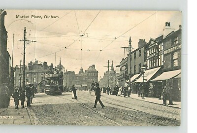 VALENTINES POSTCARD - OLDHAM -- MARKET PLACE - TRAMS NO 37 - POSTED ...