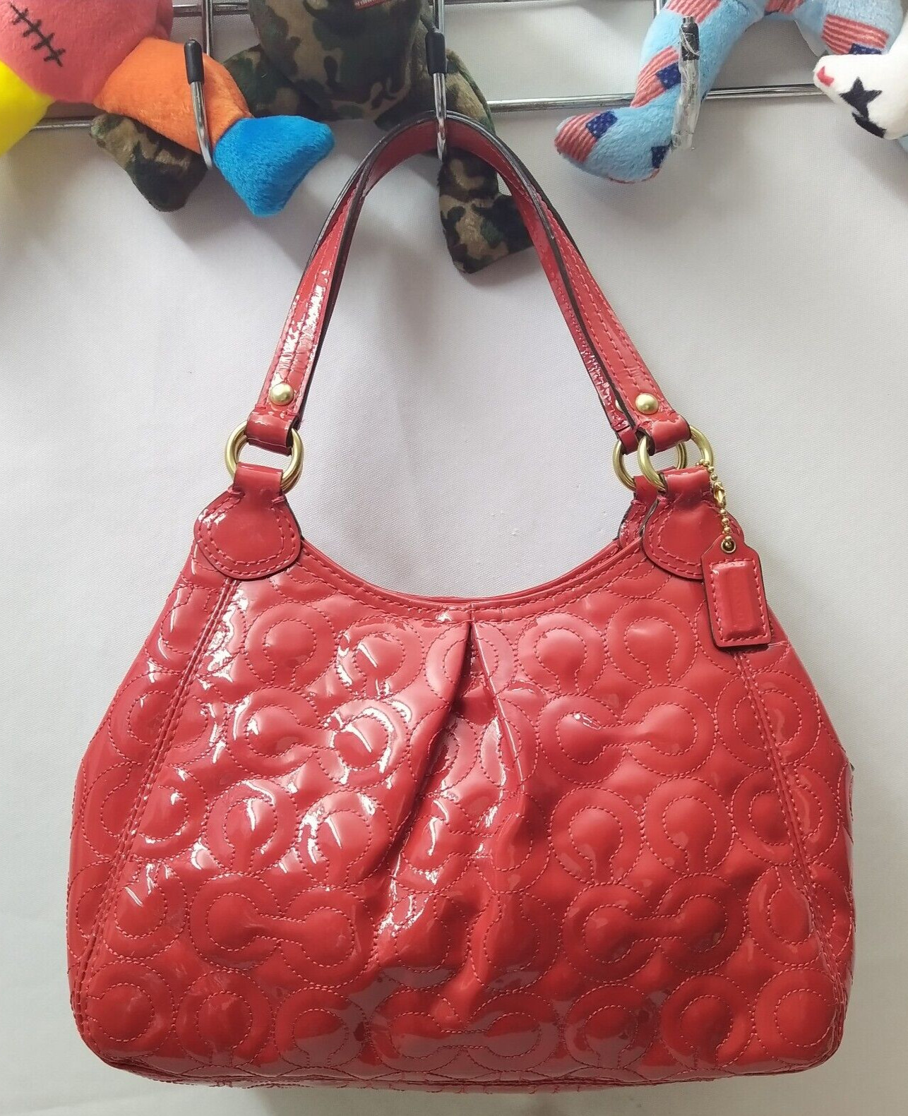 Coach Signature Red Patent Leather Double Handles Zip… - Gem