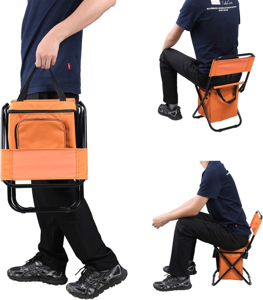 LEADALLWAY Fishing Chair with Cooler Bag Foldable Compact Fishing Stool ...