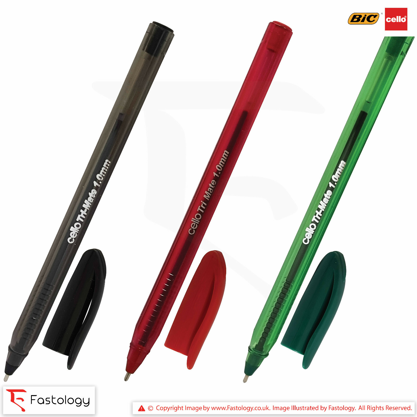 10 x 1.0mm BIC CELLO Trimate MULTI COLOURS Medium Ballpoint Pens ...