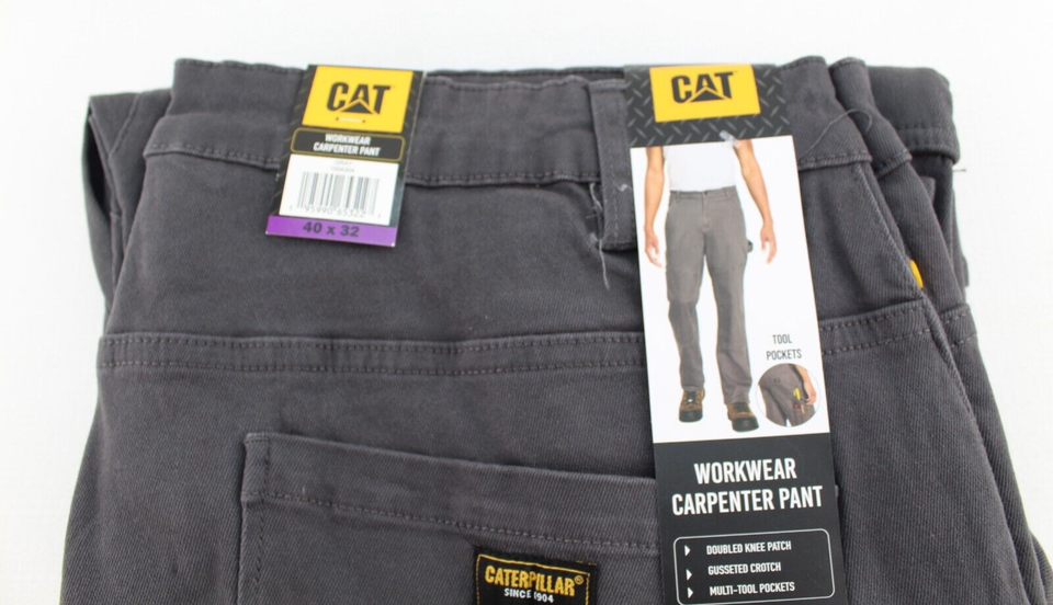 New CATERPILLAR Double Knee Carpenter Size 40 x 32 Gray 7-Pocket Work ...