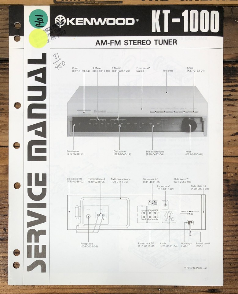Kenwood KT-1000 Tuner Service Manual *Original* | eBay