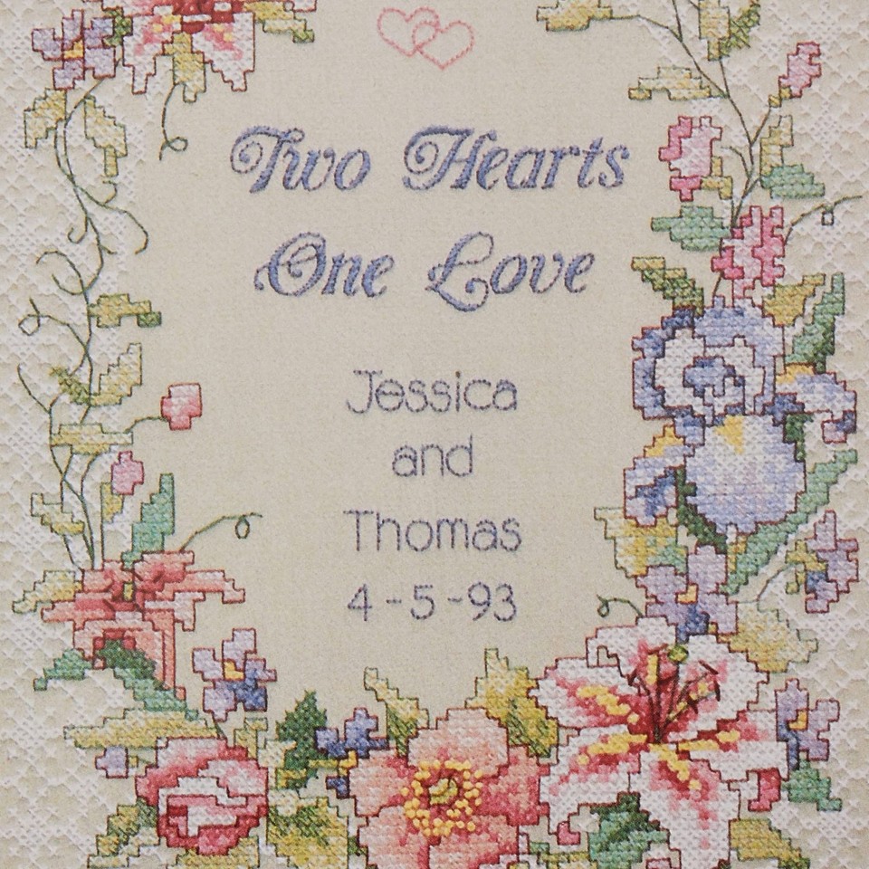 Two Hearts One Love Wedding Record Stamped Cross Stitch Kit, 11'' W x ...