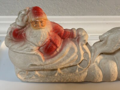 Rare PULP SANTA CLAUS SLEIGH FLYING REINDEER Vtg CHRISTMAS ANTIQUE ...