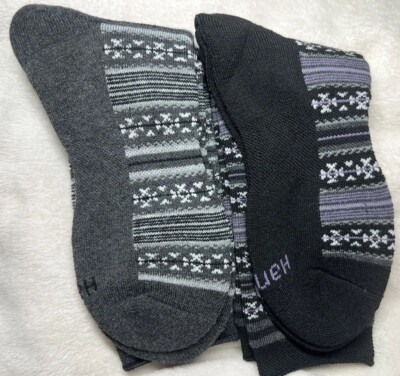 Women’s Gray Black White Purple Snowflake Winter Boot Socks Hanes 2 Pr ...