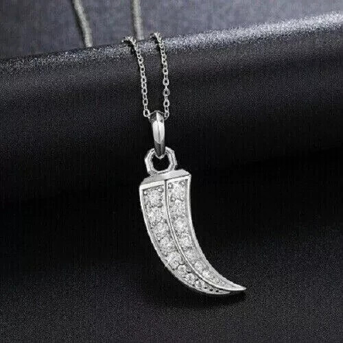 2Ct Round Cut Lab Created Diamond Tusk Men's Pendant14k White Gold ...
