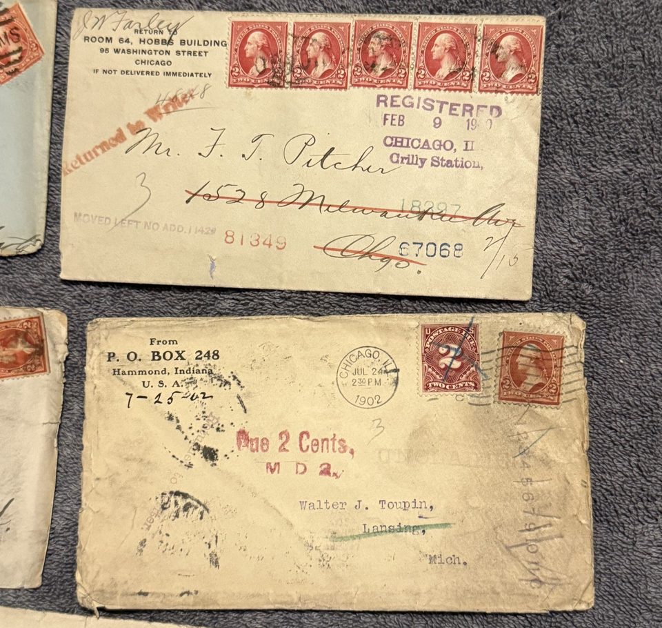 1899–1910 Postal History Lot (5) – Registered, Postage Due, RPO ...